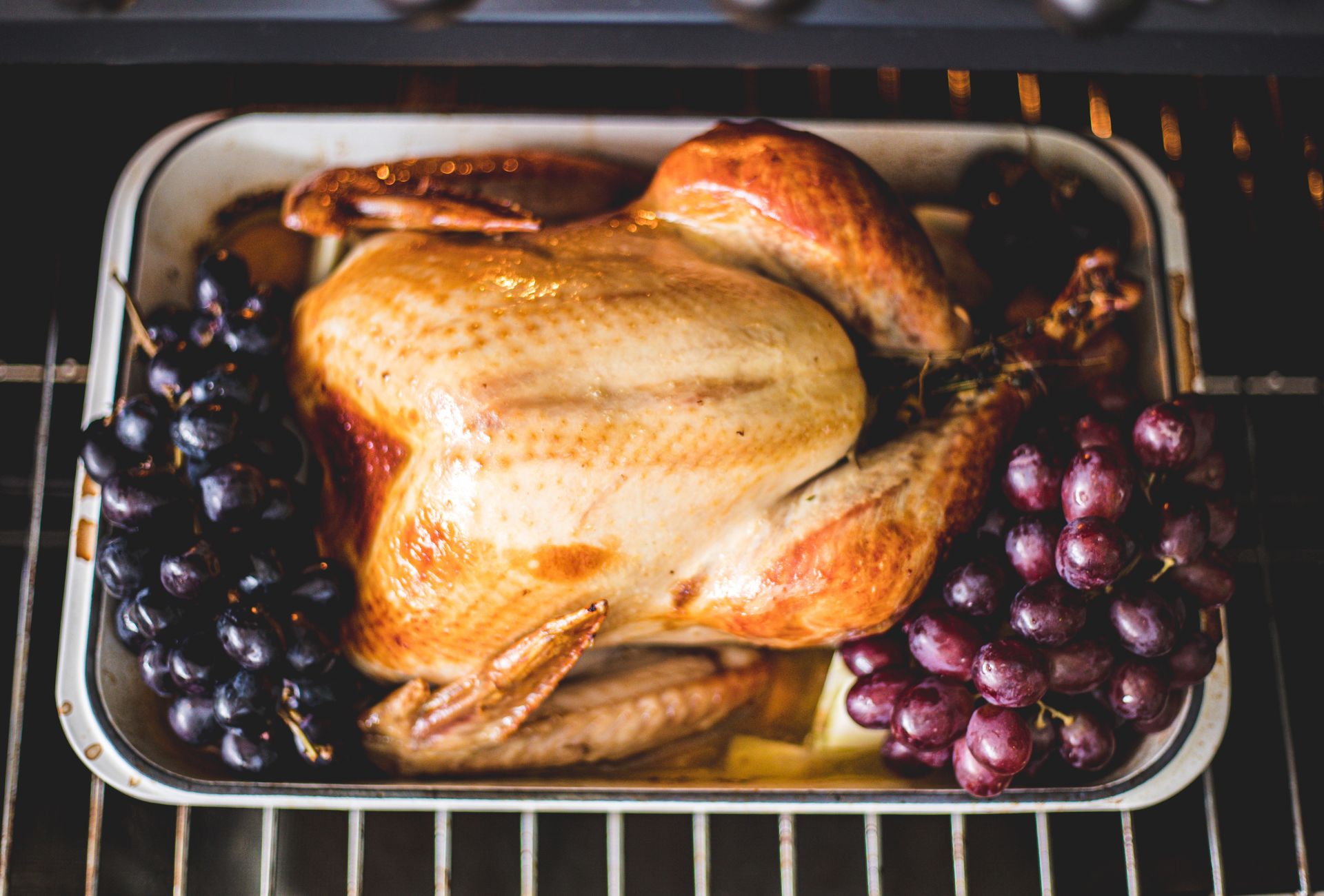 Prosecco Basted Roast Turkey with Roast Grapes, Prosecco & Rose Jelly Prosecco Basted Roast Turkey with Roast Grapes, Prosecco & Rose Jelly